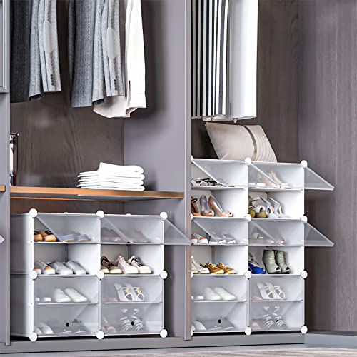 UNZIPE 8 Cube 32 Pairs Plastic Freestanding Shoe Rack Storage Cabinet Bundle with 2 Pack Plastic Closet Storage Bins with Handle