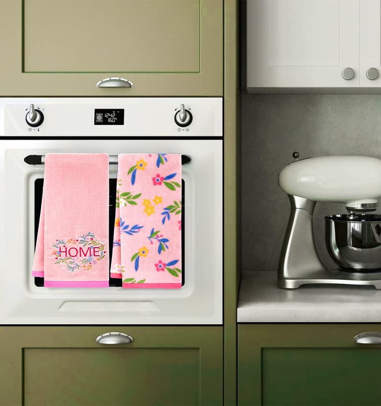 VOOVA & MOVAS Pink Hand Towels - 4 Pack, 100% Soft Cotton, (16x25 Inches) Decorative Kitchen Towel with Gift Packed, Ideal for Home Decor, Bathroom | Kitchen Use, Floral Pink