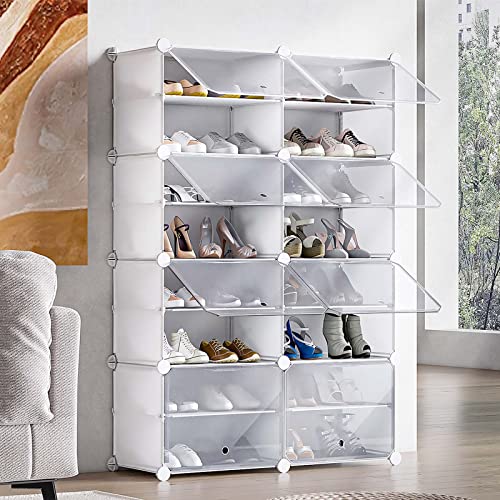 UNZIPE 8 Cube 32 Pairs Plastic Freestanding Shoe Rack Storage Cabinet Bundle with 2 Pack Plastic Closet Storage Bins with Handle