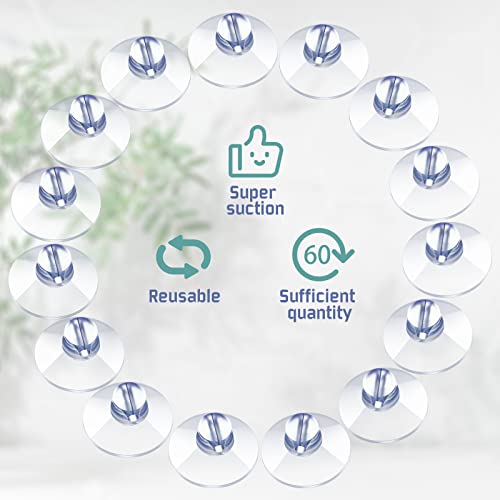60 Pieces Suction Cups for Shower Caddy Shower Suction Cups Connectors Heavy Strength Large Clear Plastic Suction Cups Hooks Holder for Bathroom Window Glass Home Kitchen