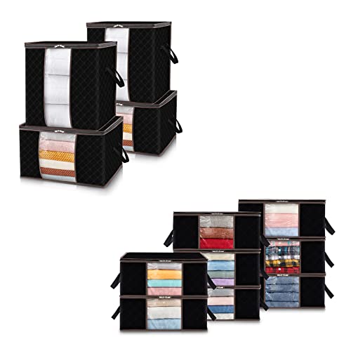 Lifewit 8 Pack 35L Clothes Storage Bag, Bundle with 4 Pack 90L Clothes Storage Bag Organizer, Black