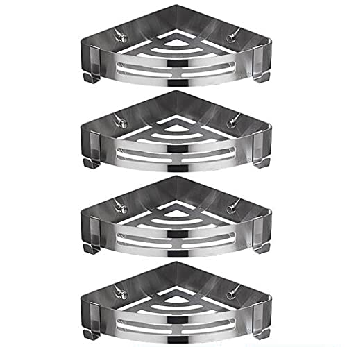 FVRTFT Bathroom Shelves Wall Mounted Shower Shelves Corner Shower Rack Stainless Steel with Hook No Drilling Self Adhesive for Kitchen Bathroom-Silver A_4th Floor