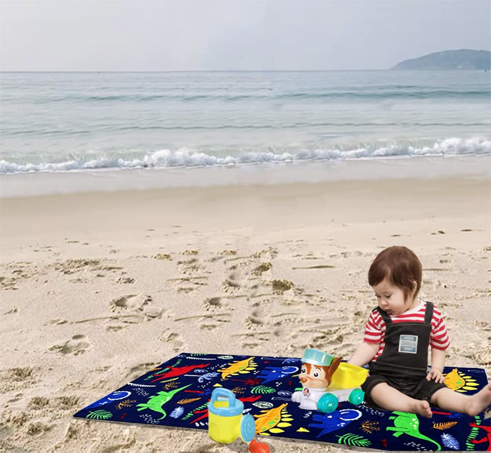 YIFONTIN Beach Towel for Kids, Velour Blanket Throw 24x48 inches 100% Cotton for Bath Swim Camping, Dinosaur.