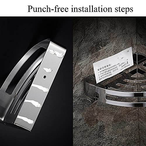 FVRTFT Bathroom Shelves Wall Mounted Shower Shelves Corner Shower Rack Stainless Steel with Hook No Drilling Self Adhesive for Kitchen Bathroom-Silver A_4th Floor