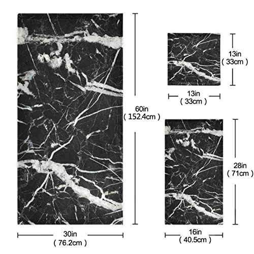 Naanle Black and White Marble Towel 3 Piece Set Bath Towels Set for Bathroom Highly Absorbent Cotton, 1 Large Bath Towel+ 1 Hand Towel+ 1 Washcloth, Pack of 3 Softness Towels for Decoration