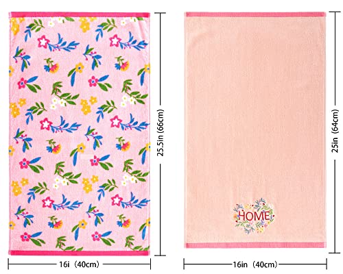 VOOVA & MOVAS Pink Hand Towels - 4 Pack, 100% Soft Cotton, (16x25 Inches) Decorative Kitchen Towel with Gift Packed, Ideal for Home Decor, Bathroom | Kitchen Use, Floral Pink