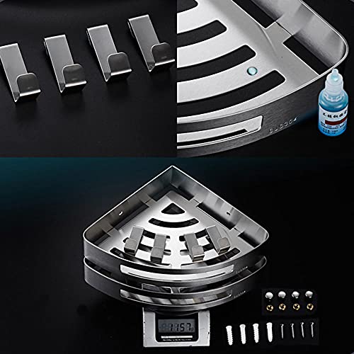 FVRTFT Bathroom Shelves Wall Mounted Shower Shelves Corner Shower Rack Stainless Steel with Hook No Drilling Self Adhesive for Kitchen Bathroom-Silver A_4th Floor