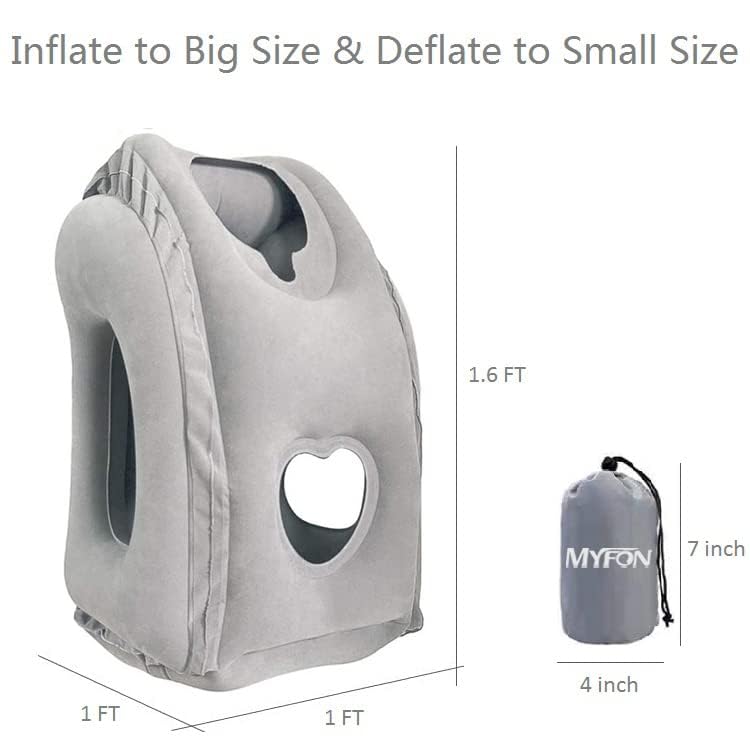 Inflatable Travel Pillow, Inflatable Neck Air Pillow for Sleeping, Support Head, Chin, Neck and Lumbar, Avoid Neck and Shoulder Pain, Comfortable for Airplane, Car, Bus, Train and Office Napping