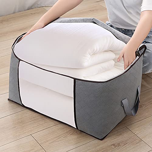 MIXGYS 4Pack Large Capacity Clothes Storage Bag Organizer 90L Clothes Storage Bags for Blanket, Bedding, Comforter, Foldable Organization with Reinforced Handle & Zippers for Closet and Under-bed Storage