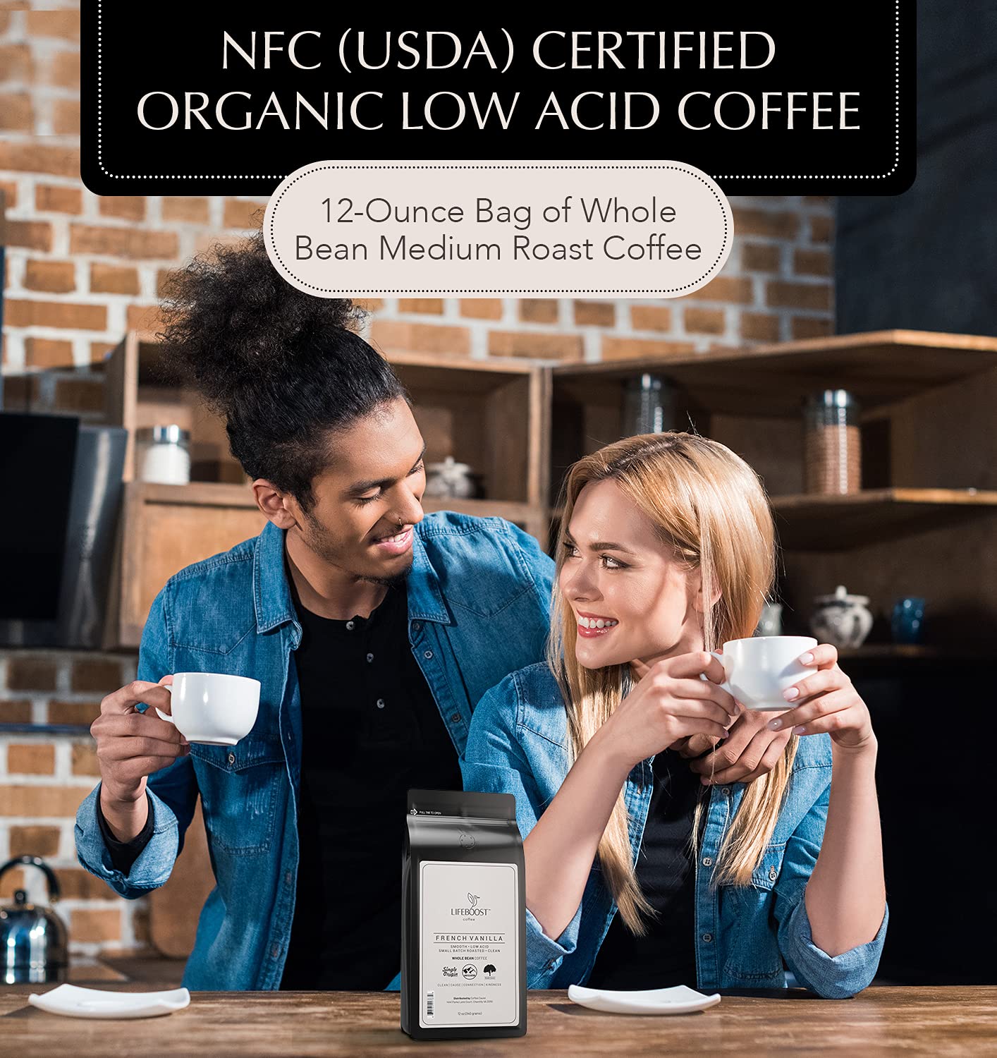 Lifeboost Coffee Whole Bean French Vanilla Coffee - Low Acid Single Origin Non-GMO Organic Coffee - Third Party Tested For Mycotoxins & Pesticides - 12 Ounces