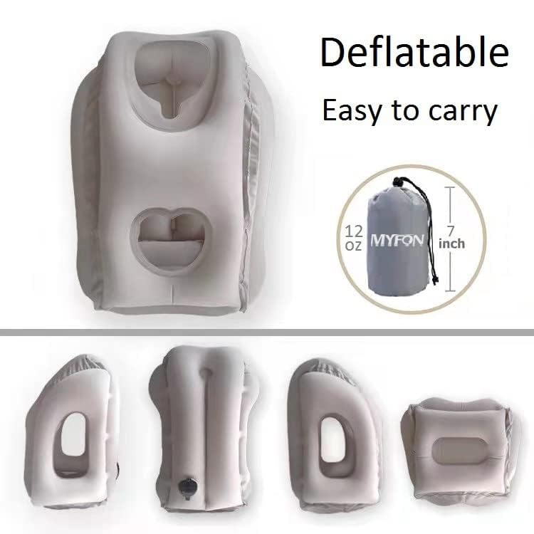 Inflatable Travel Pillow, Inflatable Neck Air Pillow for Sleeping, Support Head, Chin, Neck and Lumbar, Avoid Neck and Shoulder Pain, Comfortable for Airplane, Car, Bus, Train and Office Napping