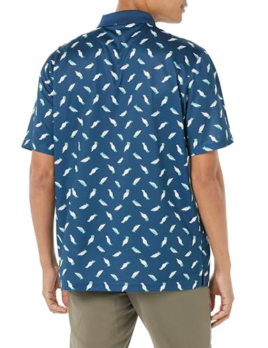 Amazon Essentials Men's Golf Polo Shirt, Quick Dry, Short Sleeve, Teal Blue Birds Print, X-Large