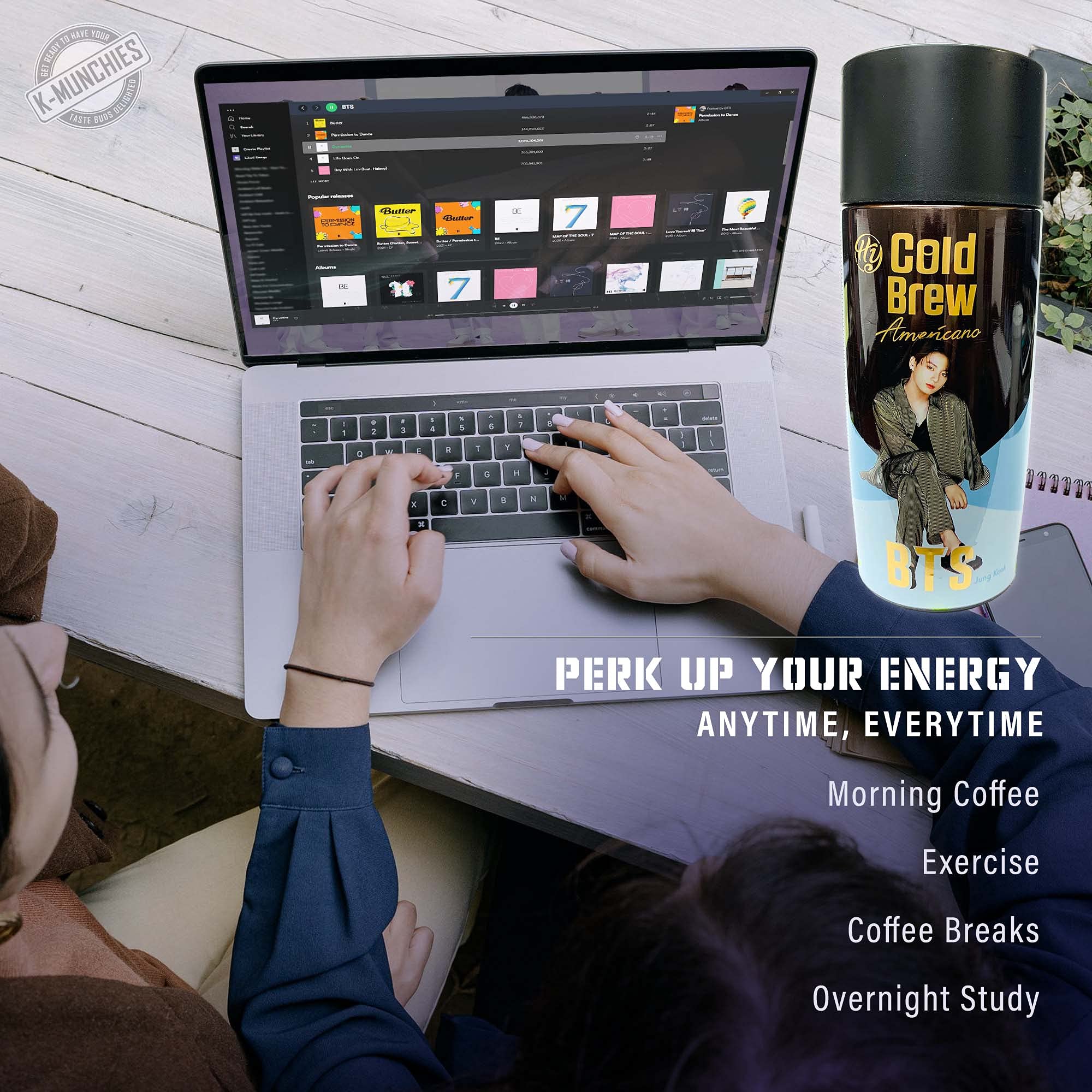 K-Munchies Paldo BTS Coffee - 7 x 270 mL BTS Cold Brew Coffee Americano Premium Package - Bottled Cold Coffee Drink - Instant Canned Coffee Cold Brew Beverages Featuring South Korea's Bangtan Boys