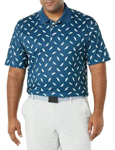 Amazon Essentials Men's Golf Polo Shirt, Quick Dry, Short Sleeve, Teal Blue Birds Print, X-Large
