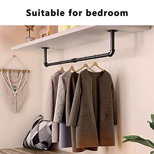Telituny Clothes Rack Industrial Pipe Clothes Rack Wall Mount Iron Garment Hanger Bar Heavy Duty Clothing Hanging Rod for Home Laundry Store