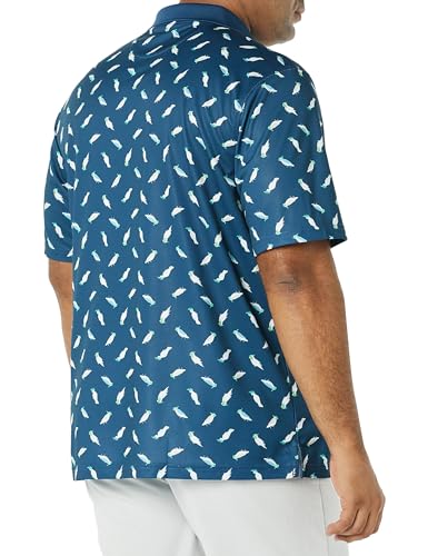 Amazon Essentials Men's Golf Polo Shirt, Quick Dry, Short Sleeve, Teal Blue Birds Print, X-Large