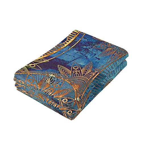 Oyihfvs Damask with Circles Flowers in Blue, Orange and Gold 2 Pieces Face Towel, Highly Absorbent Cotton Dish Hand Towels, Soft Washcloth for Spa Bathroom Hotel Kitchen Beach Gym Yoga