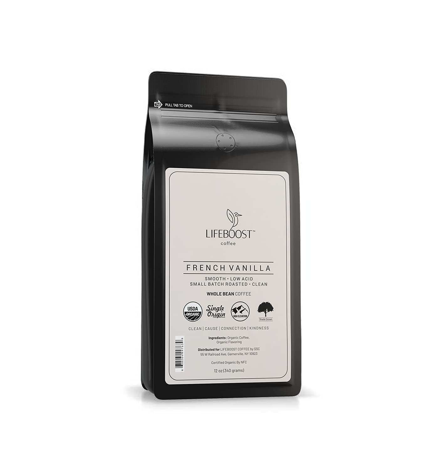 Lifeboost Coffee Whole Bean French Vanilla Coffee - Low Acid Single Origin Non-GMO Organic Coffee - Third Party Tested For Mycotoxins & Pesticides - 12 Ounces