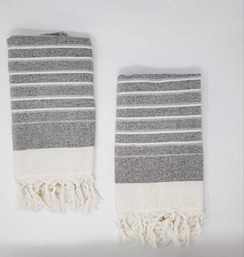 MyMesken Turkish Hand Towels - Hand Woven Turkish Cotton, Quick Dry & Highly Absorbent to Reduce Water Consumption | Eco Friendly Turkish Towel for Bathroom, Kitchen Towels, Turkish Tea Set Set of 2