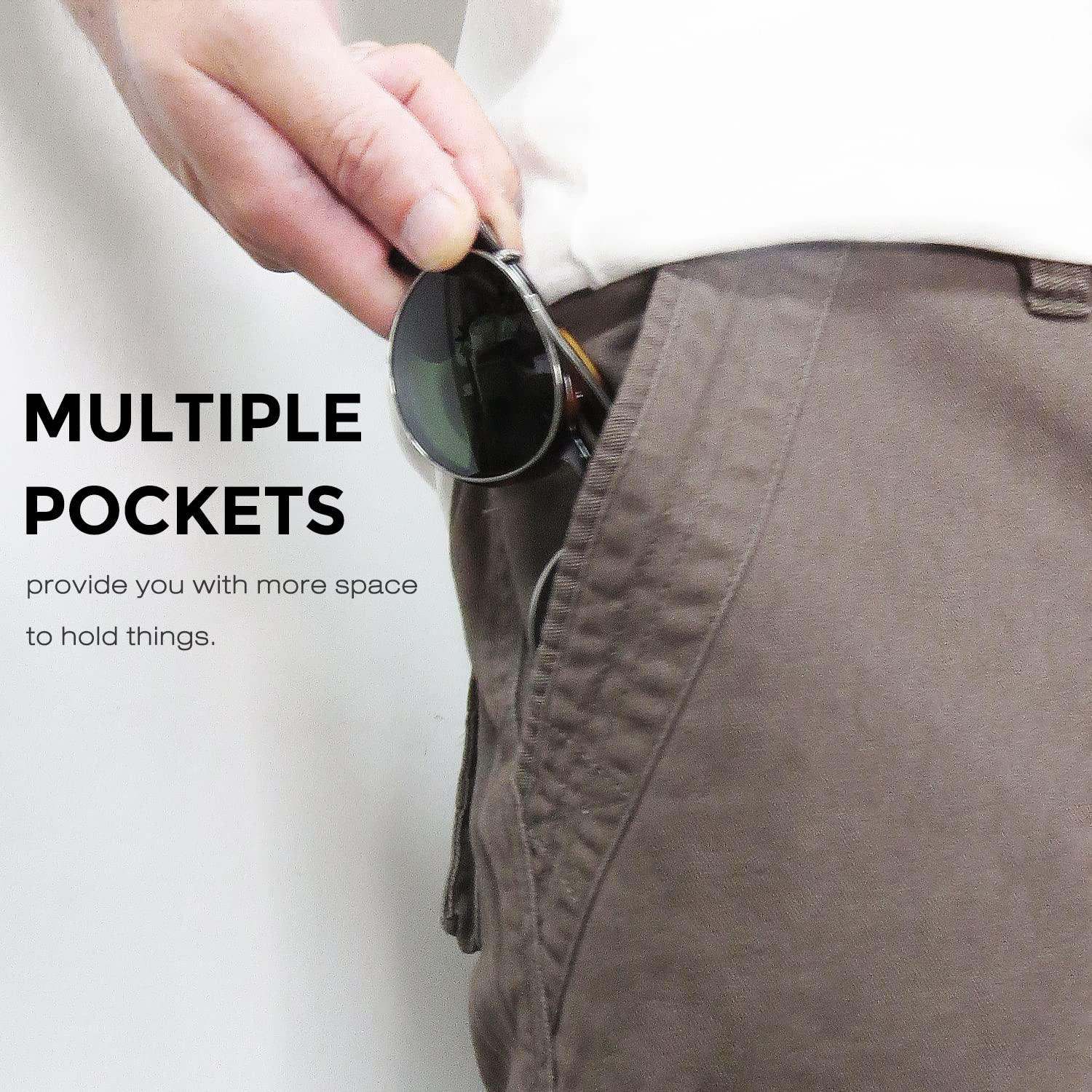 Mens Cargo Shorts Casual Work Shorts Multi Pockets Relaxed Fit with No Belt Cotton Grey Green 34