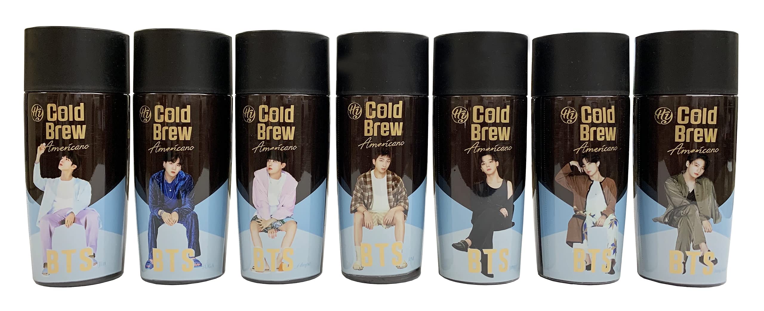 K-Munchies Paldo BTS Coffee - 7 x 270 mL BTS Cold Brew Coffee Americano Premium Package - Bottled Cold Coffee Drink - Instant Canned Coffee Cold Brew Beverages Featuring South Korea's Bangtan Boys
