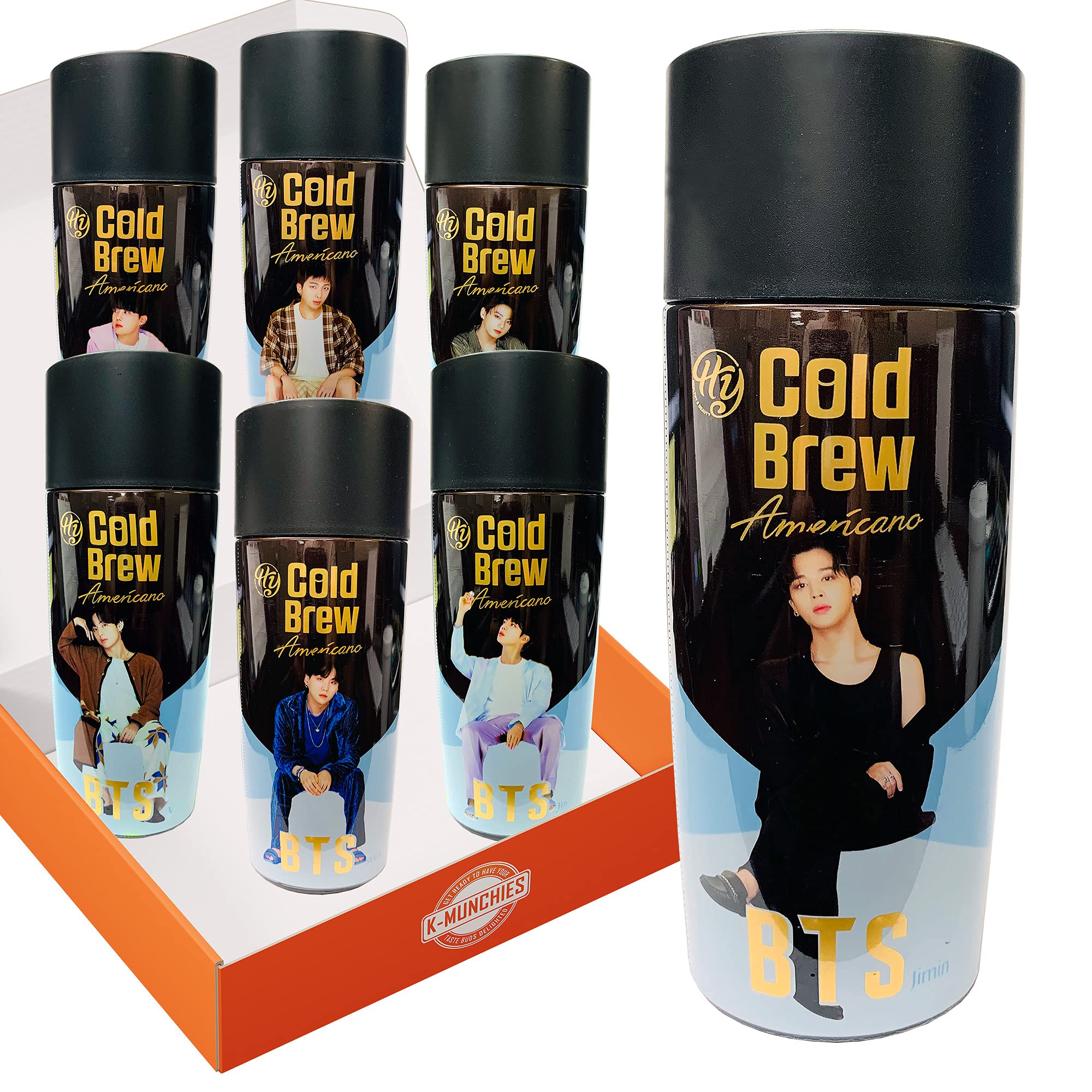 K-Munchies Paldo BTS Coffee - 7 x 270 mL BTS Cold Brew Coffee Americano Premium Package - Bottled Cold Coffee Drink - Instant Canned Coffee Cold Brew Beverages Featuring South Korea's Bangtan Boys