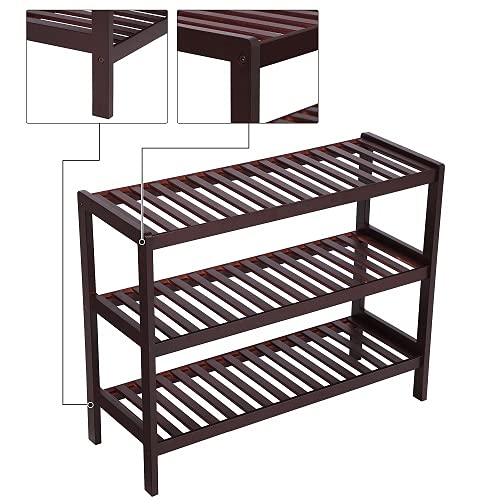 SONGMICS Bamboo Shoe Rack Bench, 3-Tier Shoe Organizer,Utility Storage Shelf Rack, Storage Shelf, 3-Shelf Shelving Unit,for Entryway Hallway Bathroom Living Room and Corridor Brown