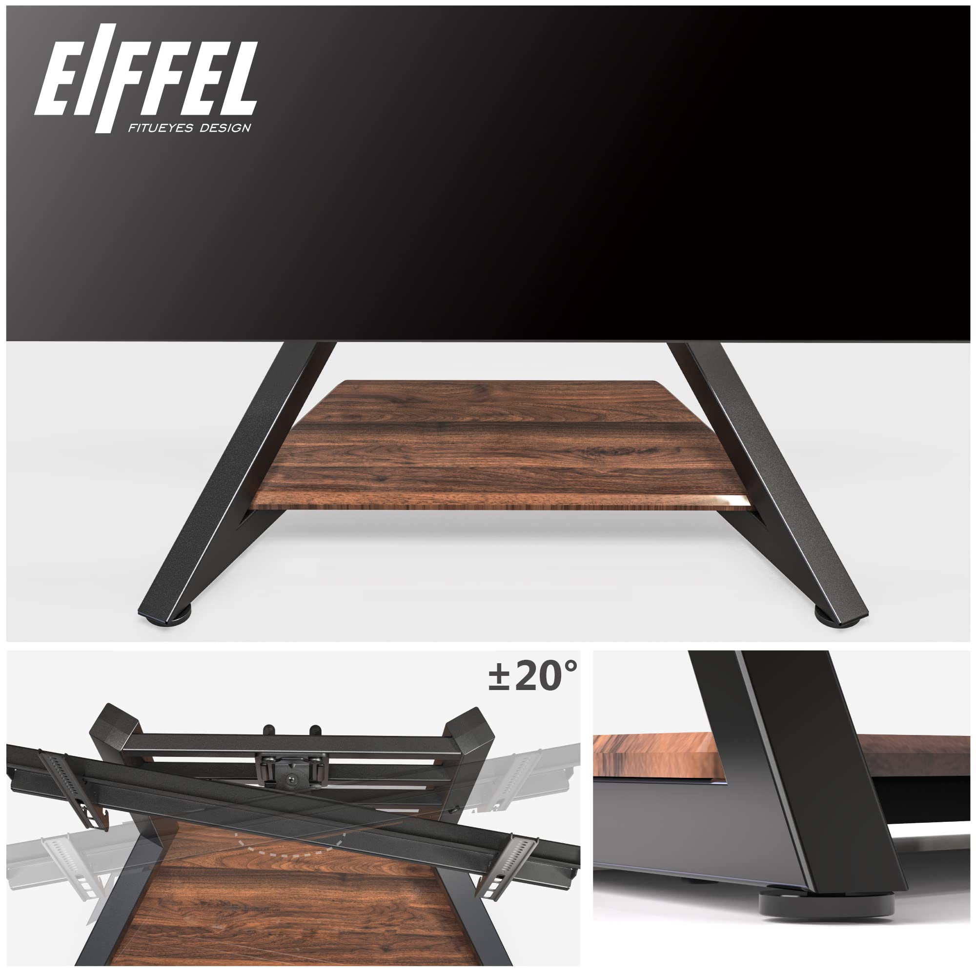 FITUEYES Design Universal Tabletop TV Stand for 55-86 inch TV LCD LED, Modern TV Stand Height Adjustable with Wooden Base, Eiffel Series TV Mount Stand