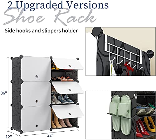 Aeitc 96 Pairs Shoe Rack Organizer Shoe Organizer Expandable Shoe Storage Cabinet Narrow Standing Stackable Space Saver Shoe Rack for Entryway, Closet with Hook and Side Shelf,White Door