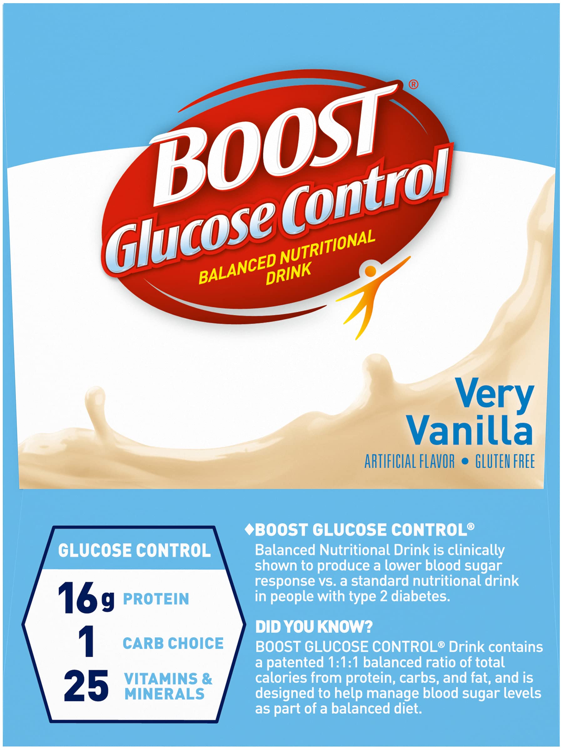 BOOST Glucose Control Balanced Nutritional Drink, Very Vanilla, Helps Manage Blood Sugar with No Artificial Colors, 6-8 FL OZ Bottles/Pack (Pack of 2)