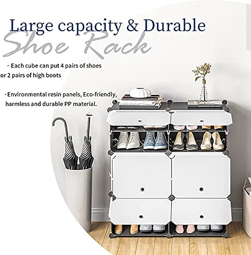 Aeitc 96 Pairs Shoe Rack Organizer Shoe Organizer Expandable Shoe Storage Cabinet Narrow Standing Stackable Space Saver Shoe Rack for Entryway, Closet with Hook and Side Shelf,White Door