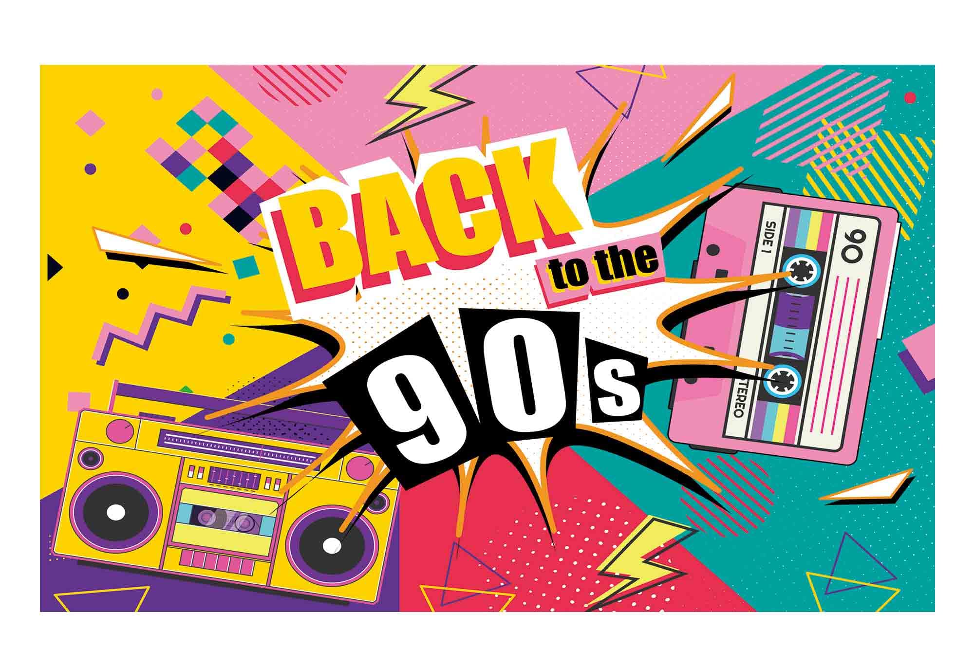 Funnytree 90's Backdrop for Party Back to 90's I Love The 90s Photography Background Retro Hip Hop Theme Radio Fashion Disco Rock Music Banner Birthday Decoration Supplies Studio Props