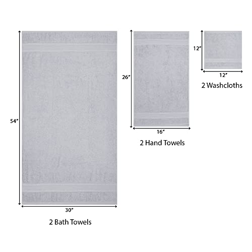 TRIDENT 6 Piece Bath Towels Set for Bathroom - 2 Bath Towel, 2 Hand Towel, 2 Washcloth 100% Cotton Soft and Plush Highly Absorbent, Soft Towel for Hotel & Spa - Silver Grey