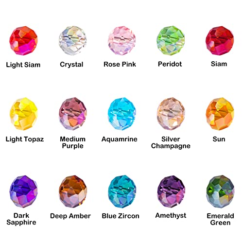 1500 pcs 4mm Briolette Crystal Glass Beads for Jewelry Making 15 Plating Colors Faceted Rondelle Shape Spacer Beads for Bracelets Necklaces Earrings, with Container Box