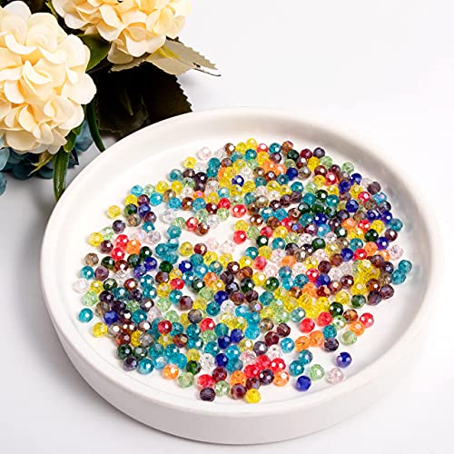1500 pcs 4mm Briolette Crystal Glass Beads for Jewelry Making 15 Plating Colors Faceted Rondelle Shape Spacer Beads for Bracelets Necklaces Earrings, with Container Box