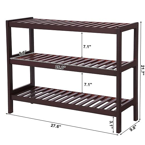 SONGMICS Bamboo Shoe Rack Bench, 3-Tier Shoe Organizer,Utility Storage Shelf Rack, Storage Shelf, 3-Shelf Shelving Unit,for Entryway Hallway Bathroom Living Room and Corridor Brown