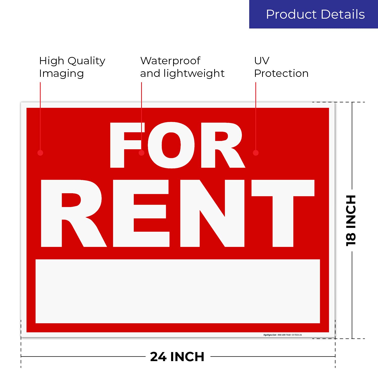 Sigo Signs, for Rent Sign, (2 Pack) Double Sided 18x24 Inches, Corrugated Plastic with Metal H Stake, Made in USA