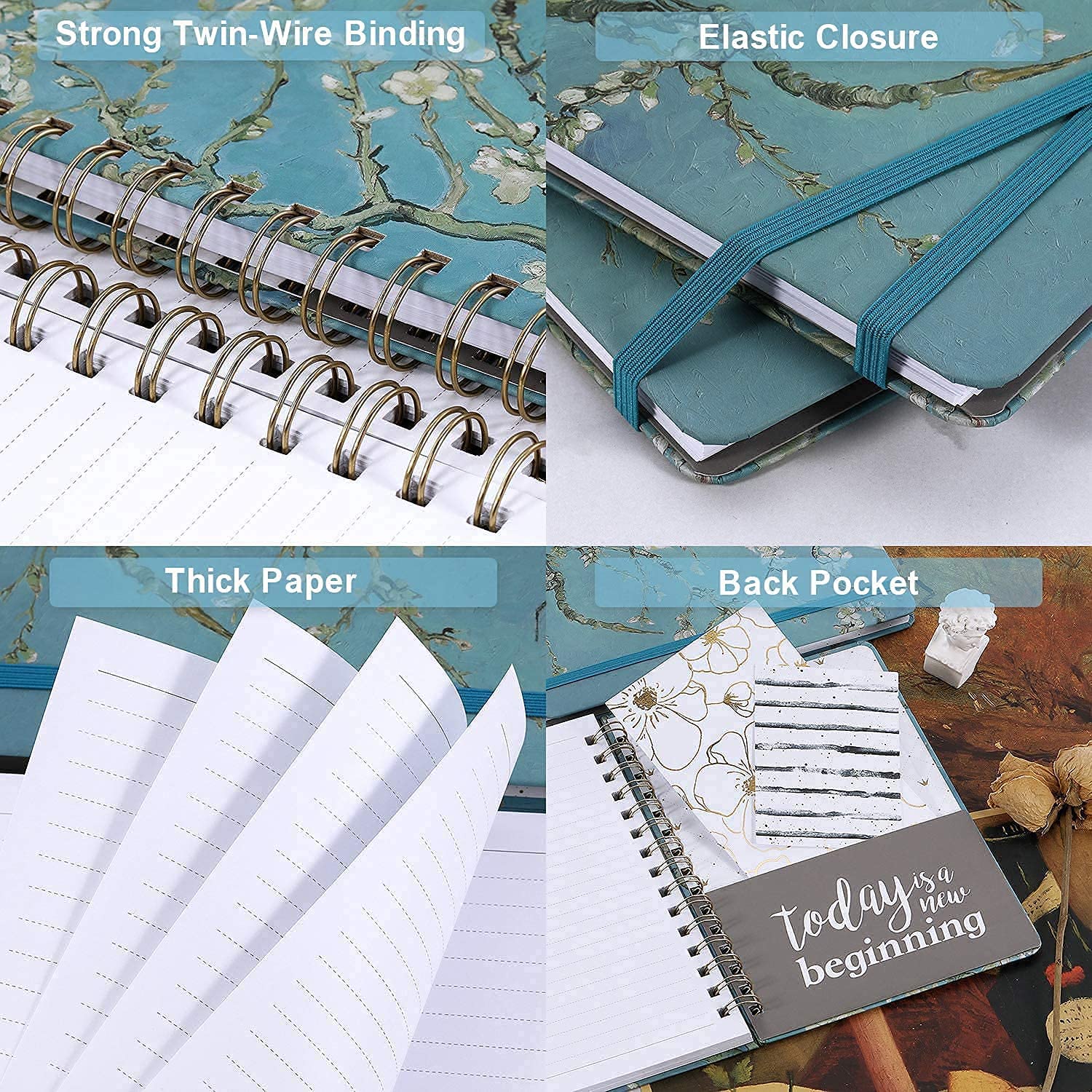 Ruled Notebook/Journal - Lined Journal with Premium Thick Paper, 8.5" X 6.4", College Ruled Spiral Notebook/Journal, Banded with Exquisite Inner Pocket, Waterproof Hardcover for Office, Home & School