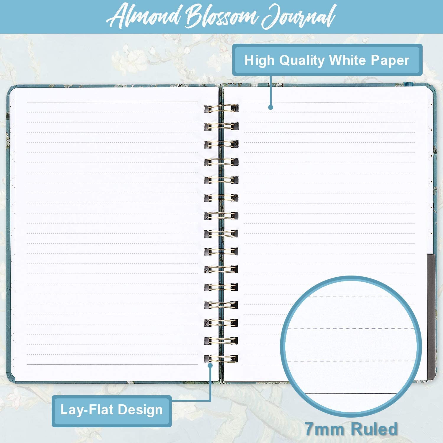 Ruled Notebook/Journal - Lined Journal with Premium Thick Paper, 8.5" X 6.4", College Ruled Spiral Notebook/Journal, Banded with Exquisite Inner Pocket, Waterproof Hardcover for Office, Home & School