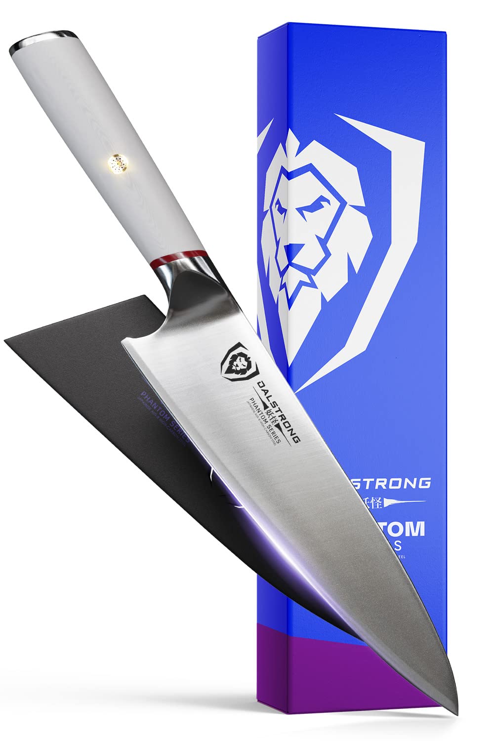 Dalstrong Chef Knife - 8 inch - Phantom Series - Japanese High-Carbon AUS8 Steel Kitchen Knife - White G10 Handle - Cooking Knife - w/Sheath