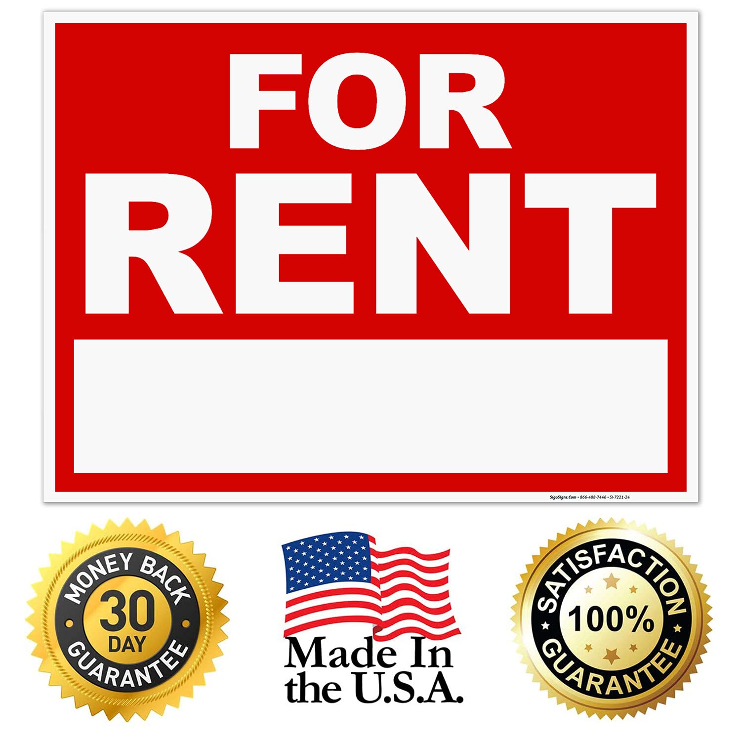 Sigo Signs, for Rent Sign, (2 Pack) Double Sided 18x24 Inches, Corrugated Plastic with Metal H Stake, Made in USA