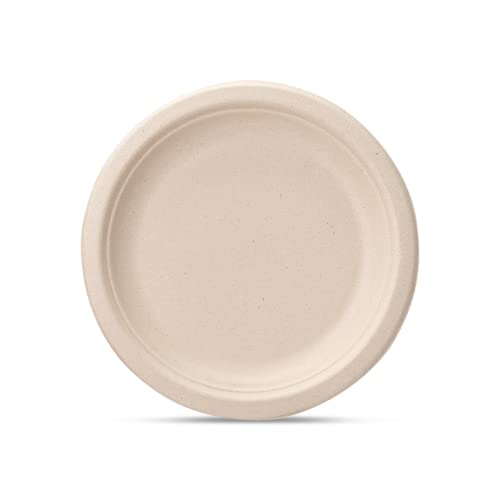 Comfy Package [Case of 1000 7 Inch Paper Plates, 100% Compostable Plates Heavy-Duty - Kraft Biodegradable Plates, Disposable Sugarcane Paper Plates - Brown Unbleached