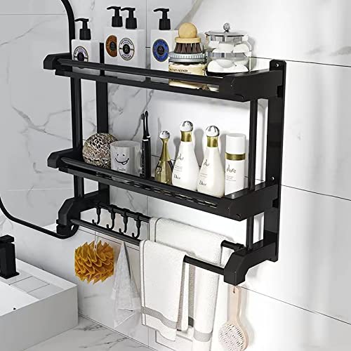 HIHIOI Bathroom rack, no punching self-adhesive hanging bathroom storage rack,black.