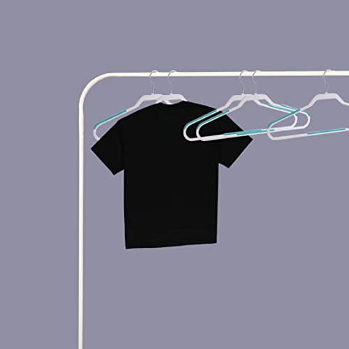 SEDLAV Slim Grip Clothing Hangers, White & Teal, Durable Plastic, Non-Slip Rubber (10 Pack)