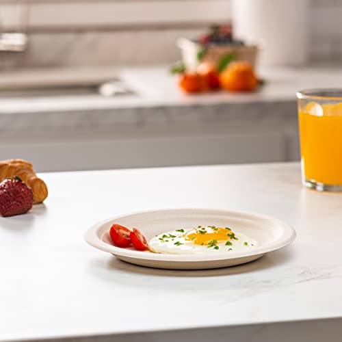 Comfy Package [Case of 1000 7 Inch Paper Plates, 100% Compostable Plates Heavy-Duty - Kraft Biodegradable Plates, Disposable Sugarcane Paper Plates - Brown Unbleached