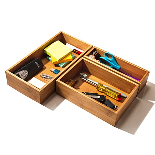 Seville Classics Bamboo Premium Organizer Storage Bins for Kitchen Silverware, Pantry, Closet, Office Desk, Pens, Utensils, Makeup, K Cup, Bamboo, Bin Set (10 Piece)