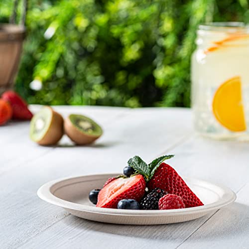Comfy Package [Case of 1000 7 Inch Paper Plates, 100% Compostable Plates Heavy-Duty - Kraft Biodegradable Plates, Disposable Sugarcane Paper Plates - Brown Unbleached