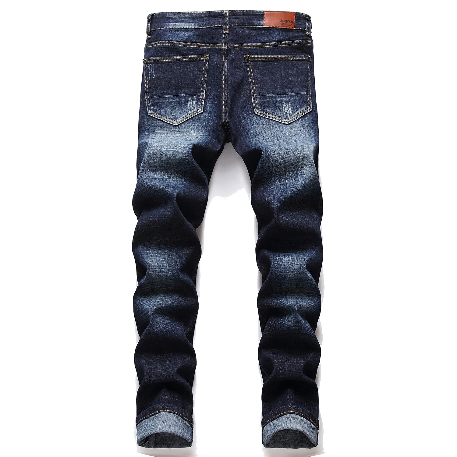 RXXKKK Men's Classic Zipper Biker Regular Fit Flex Jean (32, 1511 Dark Blue)