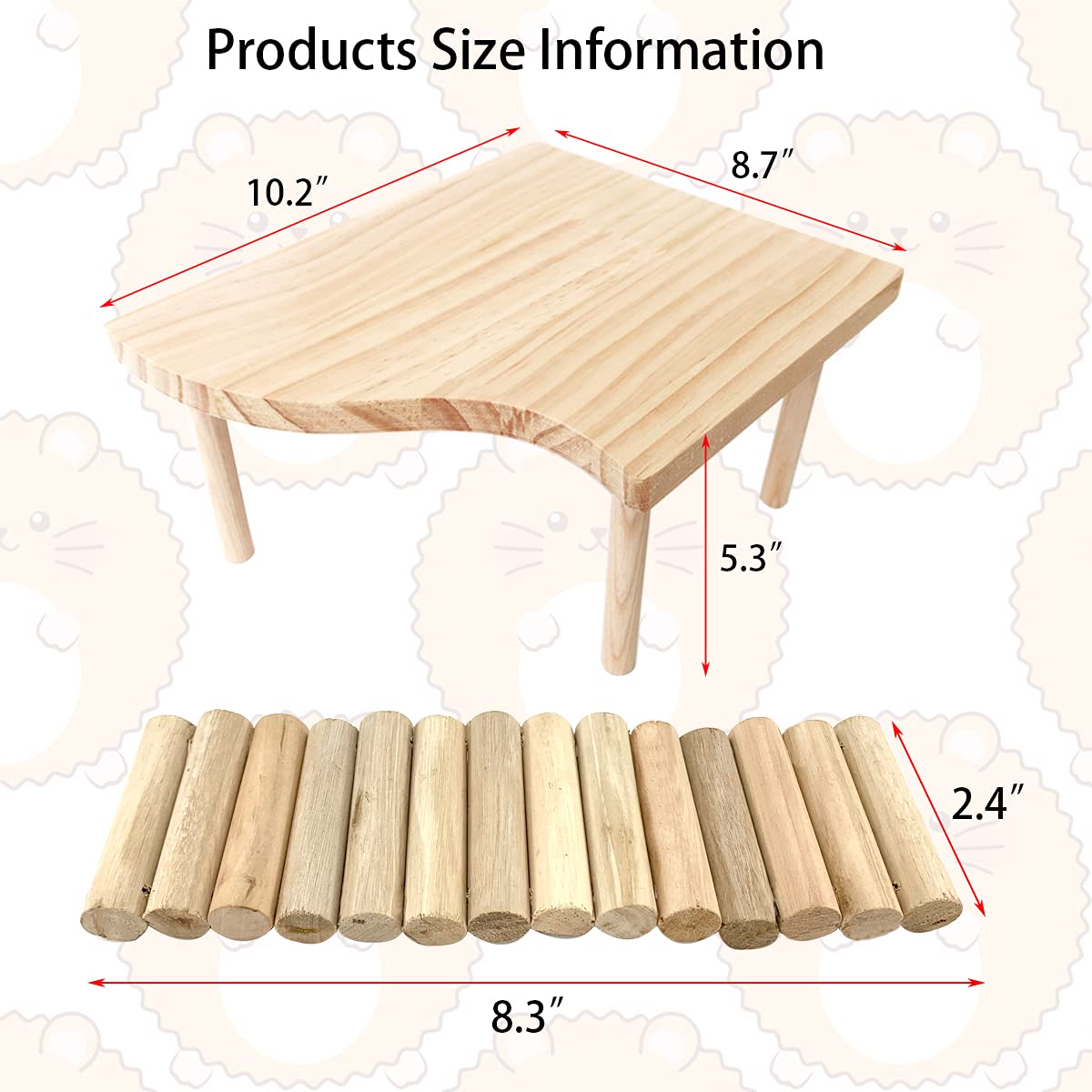 Vehomy 2PCS Hamster Stand Platform Toys Small Pet Wooden Platform with Pillars Rodent Ladder Bridge Rat Climbing Chew Toy Cage Accessories for Hamster Squirrel Gerbil Chinchilla Parrot and Bird