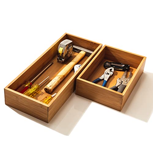 Seville Classics Bamboo Premium Organizer Storage Bins for Kitchen Silverware, Pantry, Closet, Office Desk, Pens, Utensils, Makeup, K Cup, Bamboo, Bin Set (10 Piece)